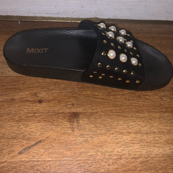 Mixit | Shoes | Brand New Black Bedazzled Mixit Slides Sz 7 | Poshmark